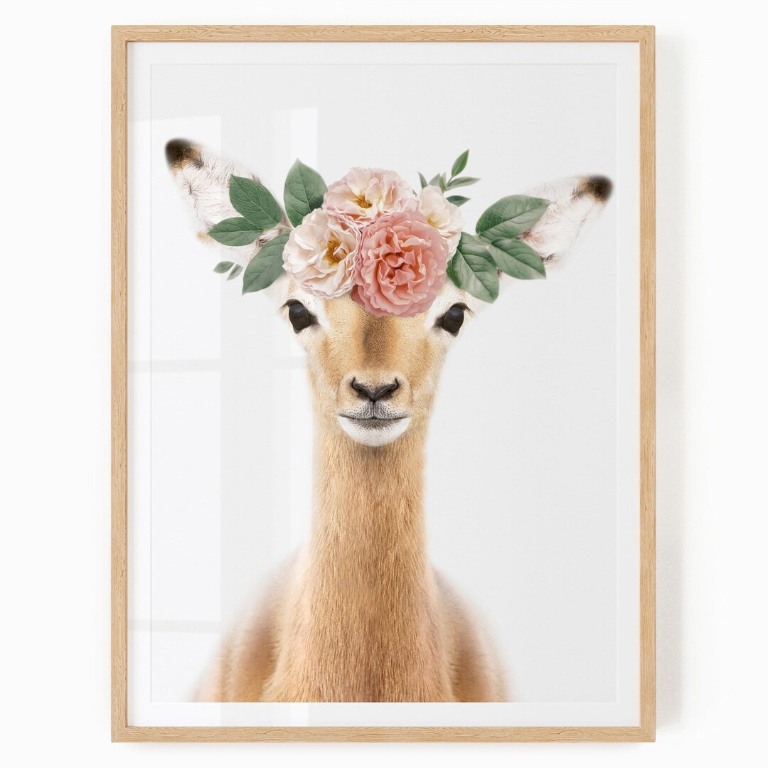 Flower Crown Fawn Print, Floral Fawn Digital Download, Girl Nursery ...