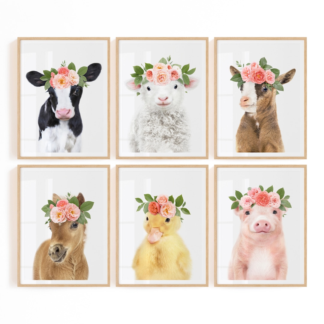Baby Farm Animals With Flower Crowns Printable Set - Farm Theme Digital ...