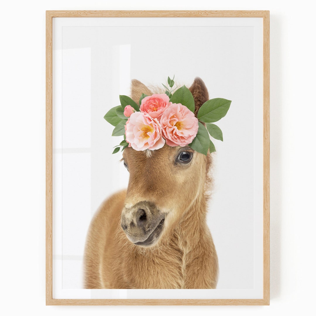 Pony With Flowers Wall Art - Printable Horse Art for Girl Nursery ...