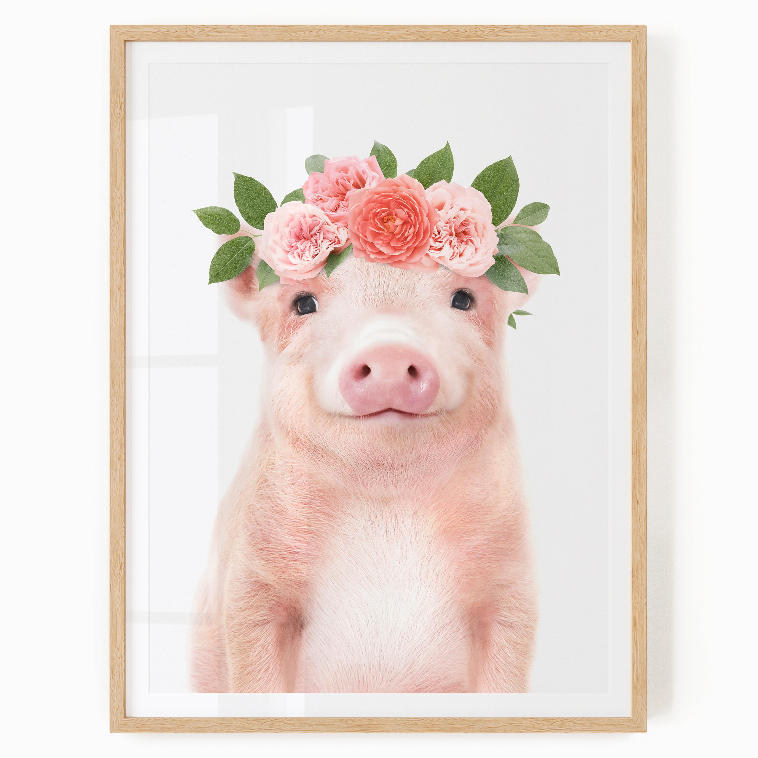 Pig With Flower Crown Printable Girl Farm Nursery Art - Etsy