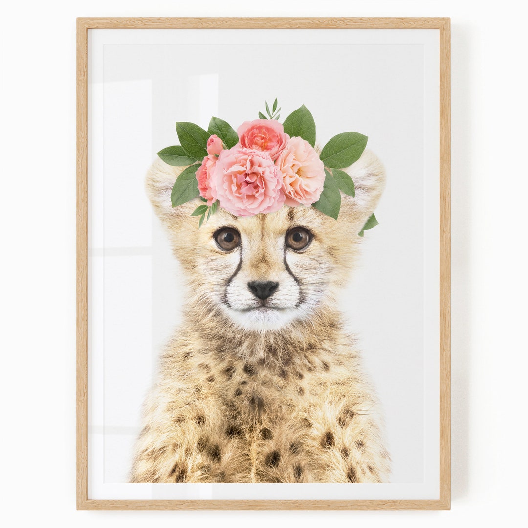Printable Cheetah With Flower Crown - Safari Nursery Girl Wall Art ...