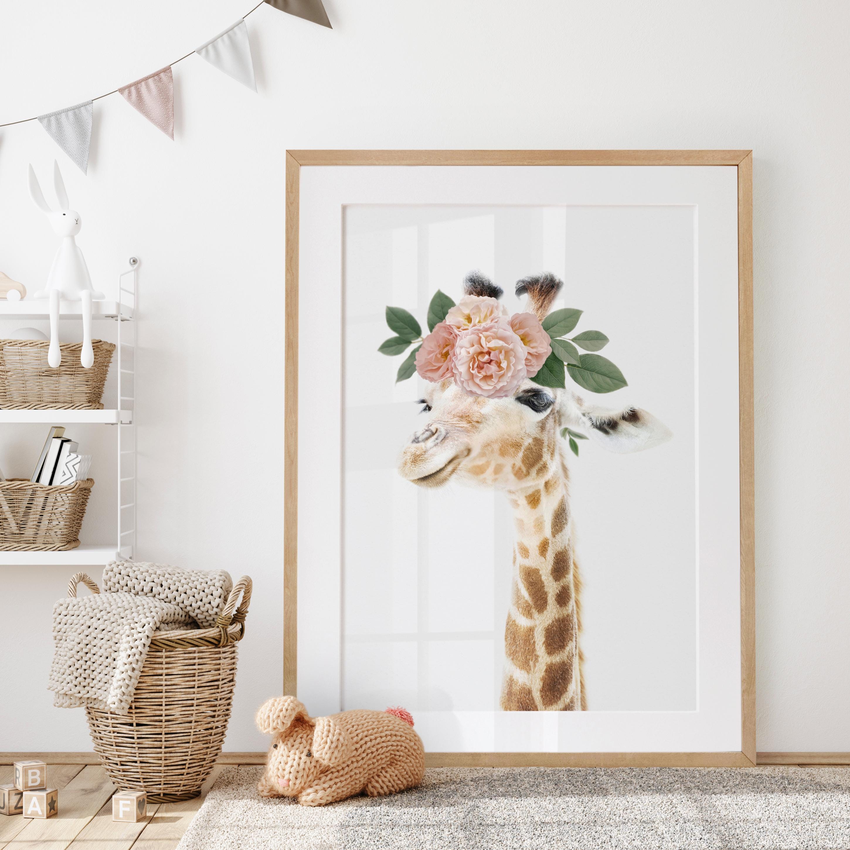 Printable Baby Giraffe With Flower Crown - Safari Nursery Girl Wall Art ...