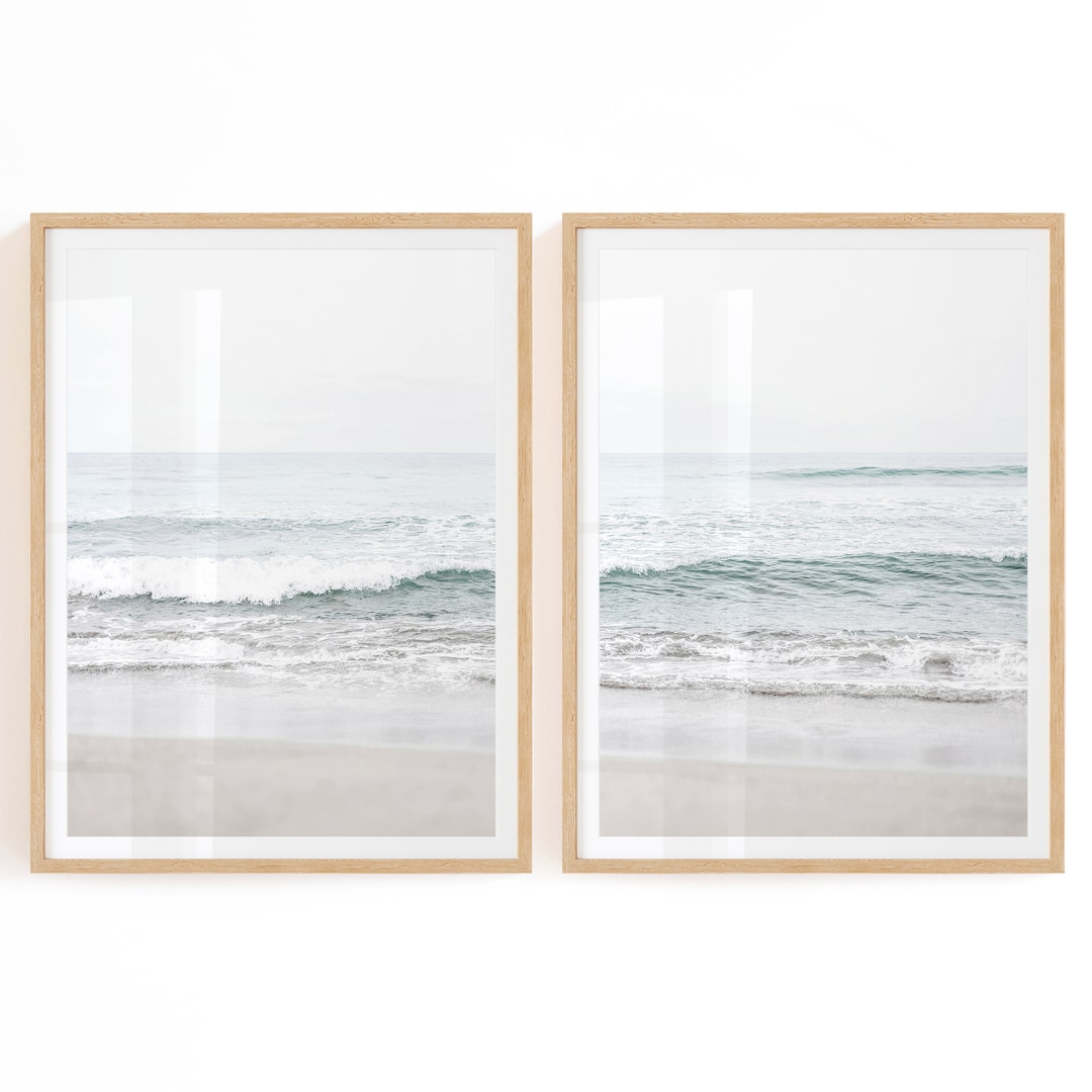 Muted Beach Prints Set of 2, Modern Coastal Art, Pastel Beach Wall Art ...