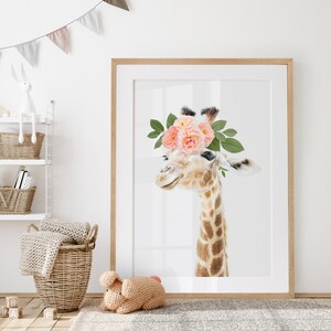Printable Baby Giraffe With Flower Crown - Safari Nursery Girl Wall Art ...