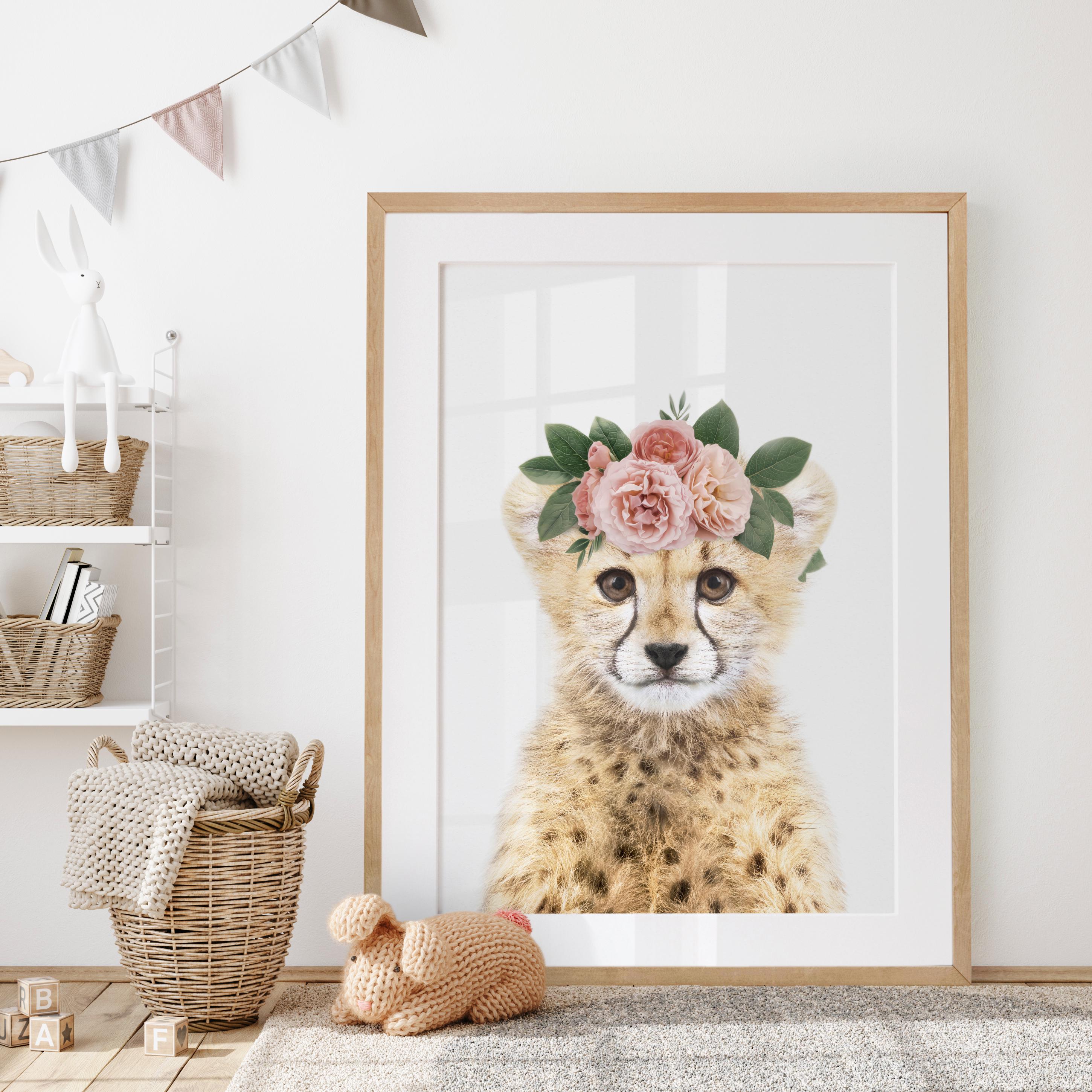 Printable Cheetah With Flower Crown - Safari Nursery Girl Wall Art ...