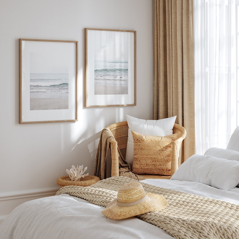 Muted Beach Prints Set of 2, Modern Coastal Art, Pastel Beach Wall Art ...