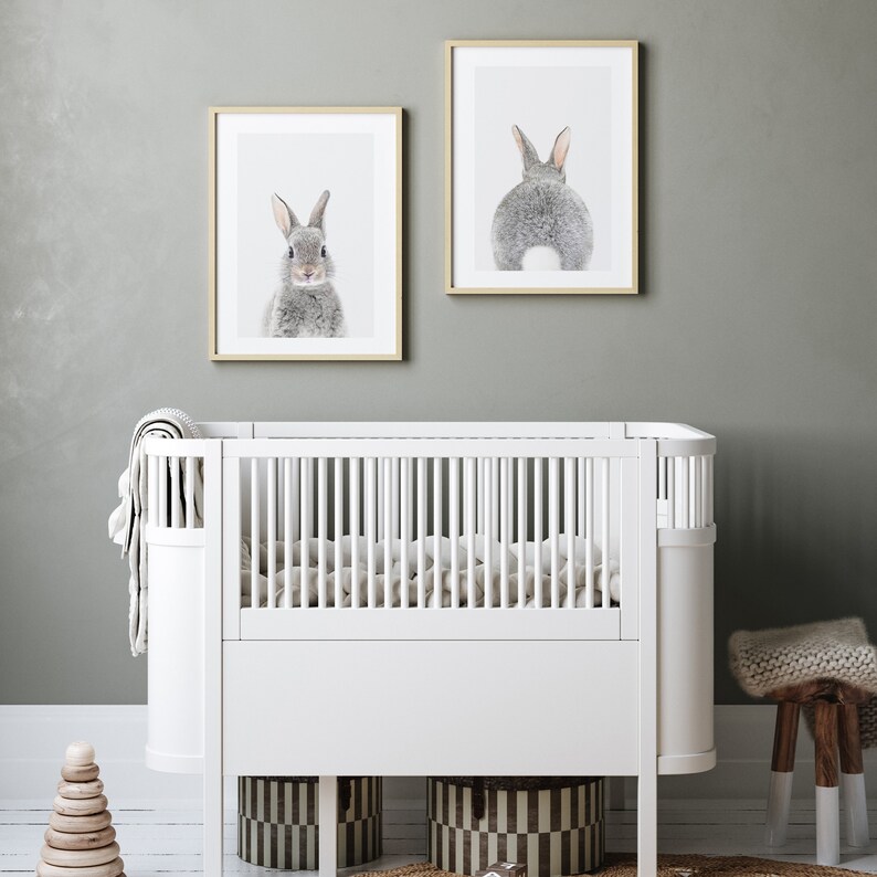 Nursery Bunny Wall Art Printable Set of 2 Bunny Front and - Etsy
