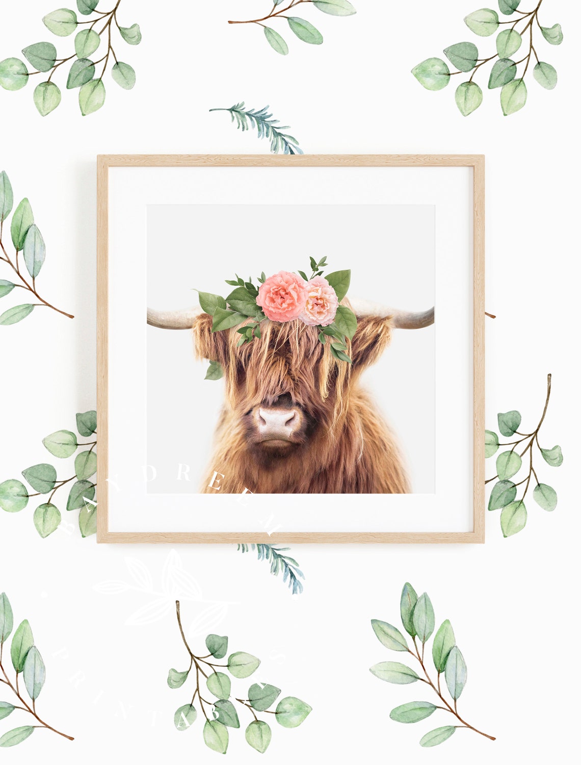 Highland Cow With Flower Crown Highland Cow Print Girl - Etsy