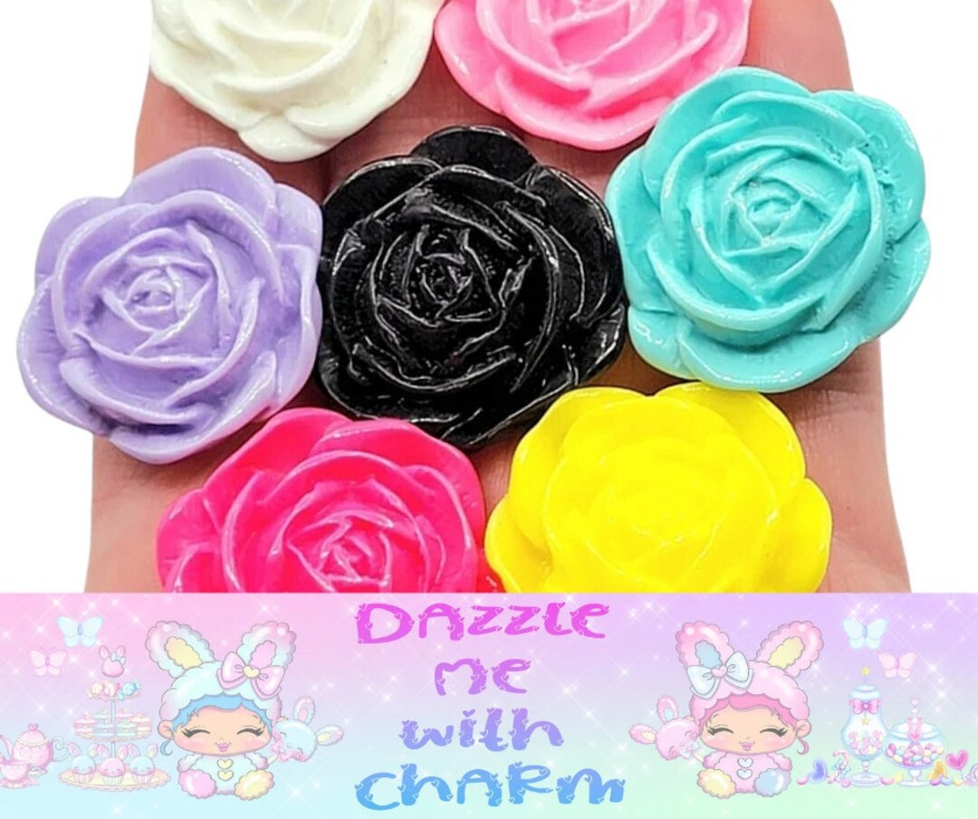 10 Rose Flower Flatback, Mixed Flowers, Resin Flatback, Plastic Flowers ...