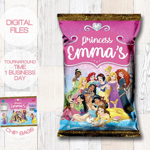 Princess Chip Bags Princess Party Supplies Princess Party - Etsy