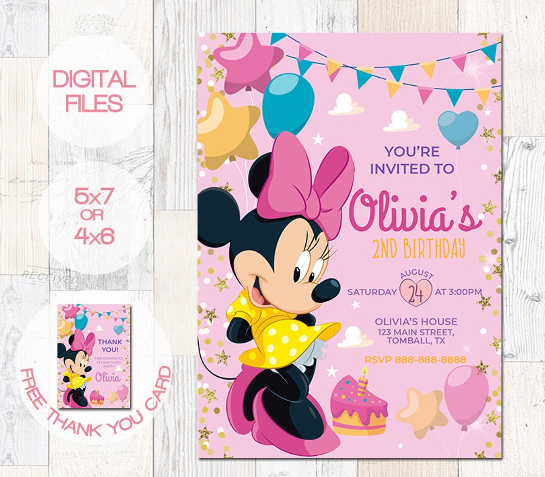 Minnie Mouse Invitation, Minnie Mouse Party Invite, Free Thank You Card - Etsy