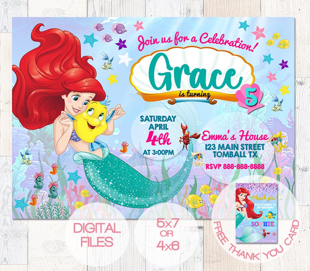 The Little Mermaid Invitation Princess Ariel Invite Little Mermaid ...