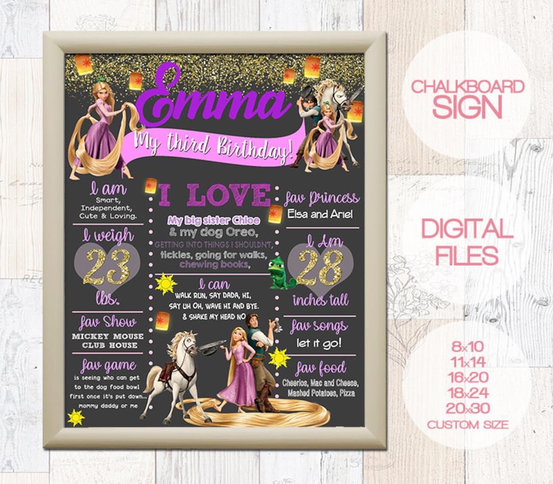 Rapunzel Birthday Chalkboard Poster Tangled Birthday - Etsy