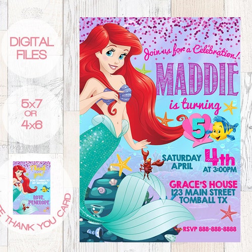 Little Mermaid Invitation Ariel Invitation Little Mermaid - Etsy