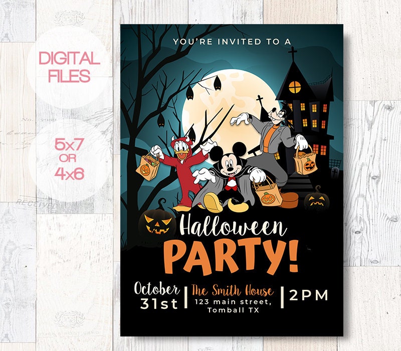 Digital Halloween Invitation, Mickey Mouse Halloween Party Invitation ...