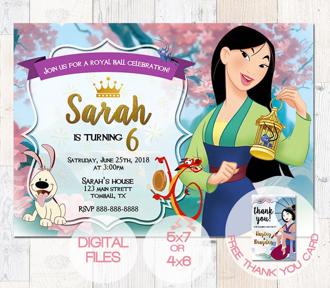 Mulan Birthday Invitation Princess Mulan Invite - Etsy España