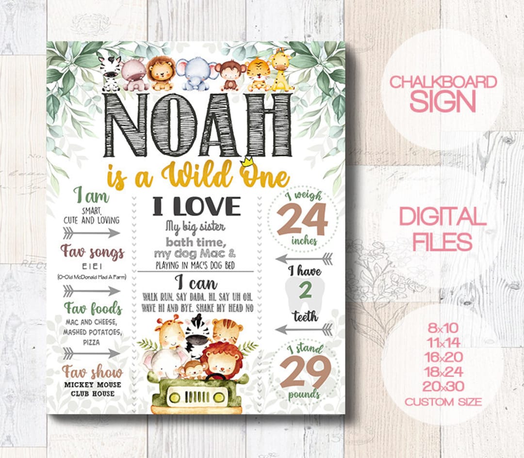 Wild One Birthday Sign, Safari Birthday Sign Jungle 1st Birthday ...