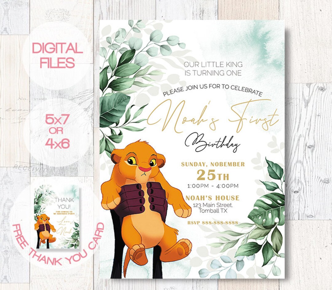 The Lion King Invitation, Lion King Birthday, Lion King Party, Lion ...