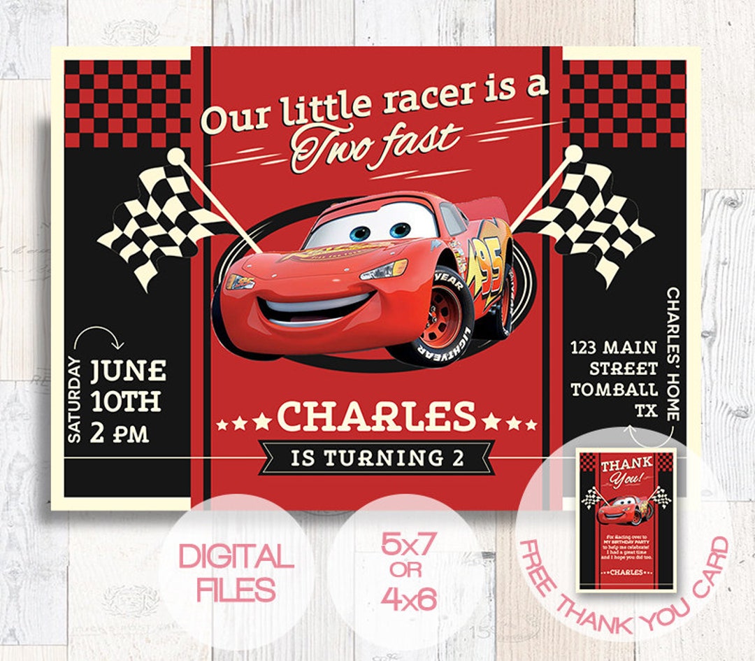 Cars Invitation, Lightning Mcqueen Birthday, Cars Party, Lightning ...