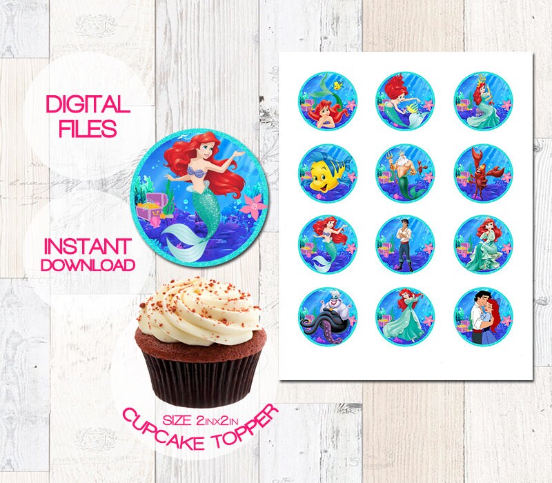 Little Mermaid Cupcake Topper Princess Ariel Party Supplies | Etsy