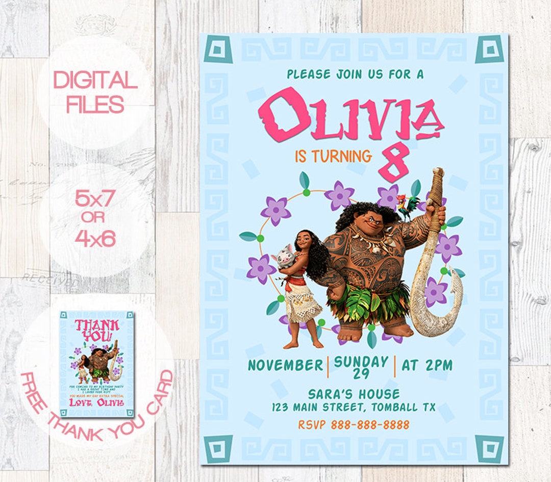Moana Invitation Princess Moana Invite Moana Birthday Invitation ...