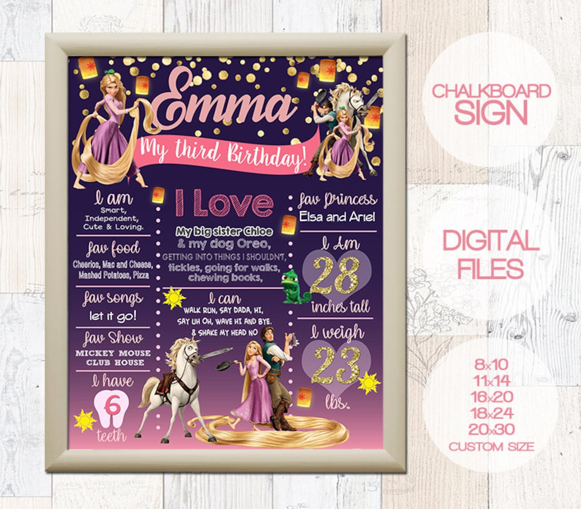 Rapunzel Birthday Chalkboard Poster Tangled Birthday | Etsy