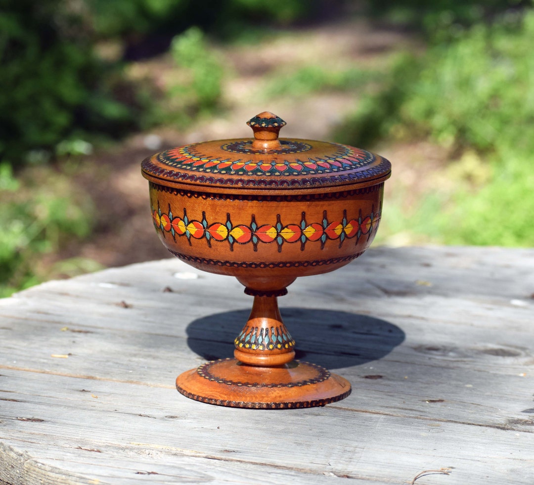 Vintage Box, Wooden Box, Candy Box, Sugar Bowl, Round Wooden Storage ...