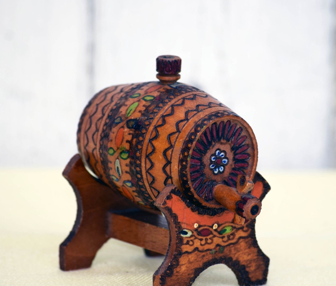 Vintage Decorative Small Barrel With Wooden Stand Decorative - Etsy