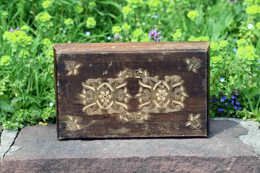 Wooden Pyrography Box, Vintage Wooden Box, Antique Pyrography Box ...