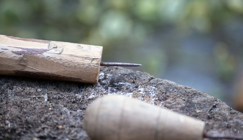 Vintage Awl, Set of 2 Hand Tools, Vintage Wooden Drill, Wooden ...