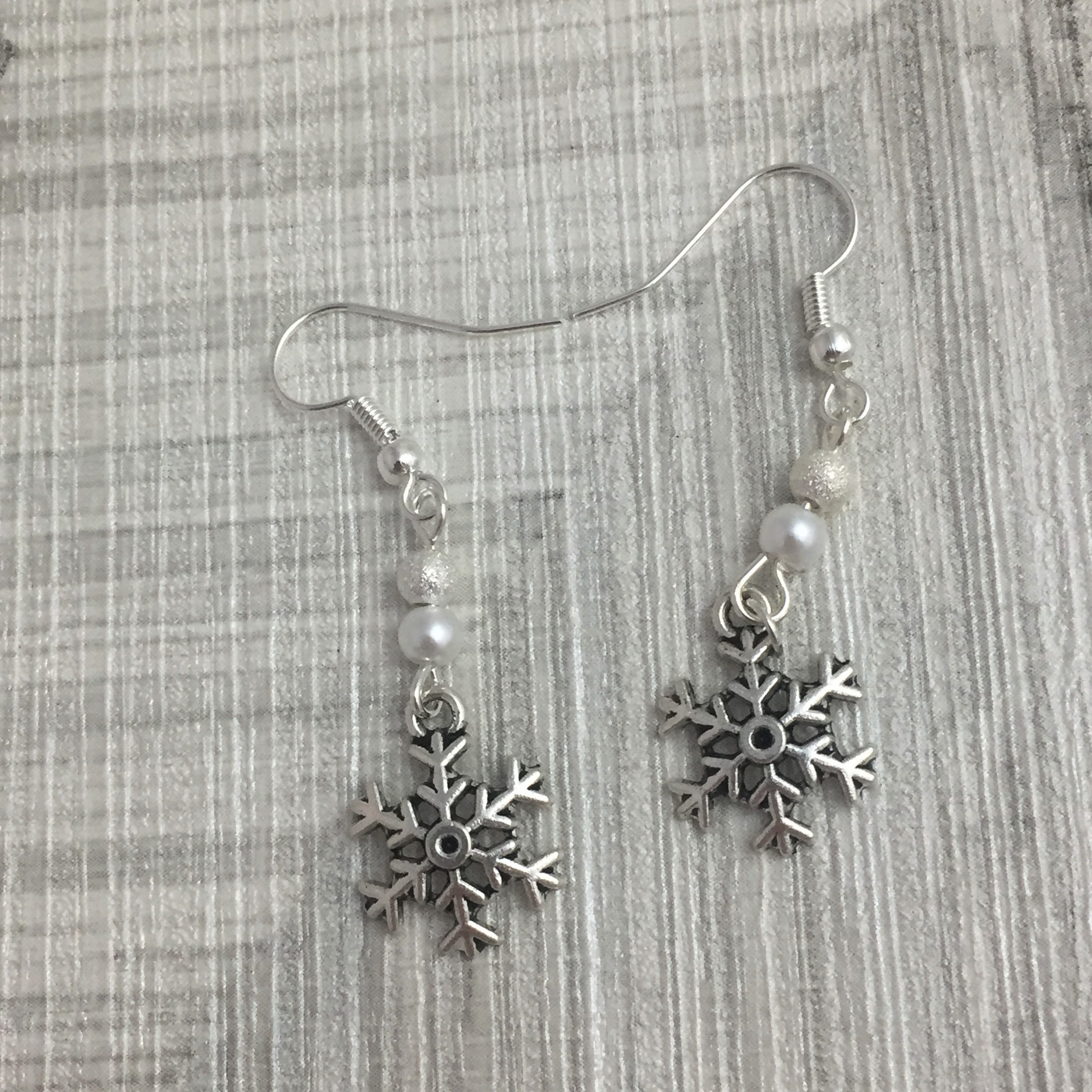 Winter Snowflake Dangle Earrings, Frosty Winter Pierced Earrings ...