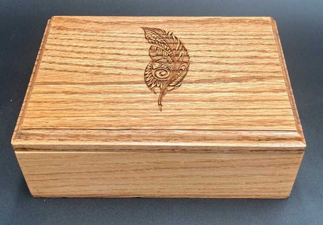 Made to Order Oak Box With Leaf Engraving. Jewelry Box, Keepsake Box ...