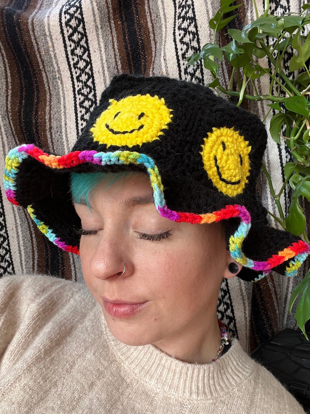 Handmade Crochet Smiley Face Bucket Hat - Etsy