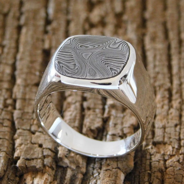Damascus Signet Ring Mens - Etsy