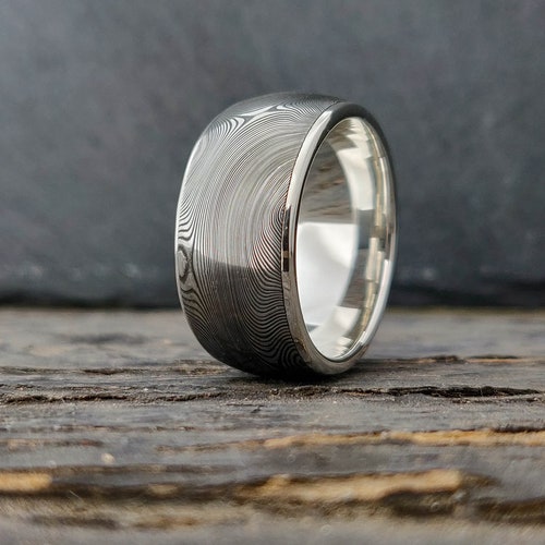 New 10mm and 3mm Wide Matching Damascus Steel Ring Set | Etsy