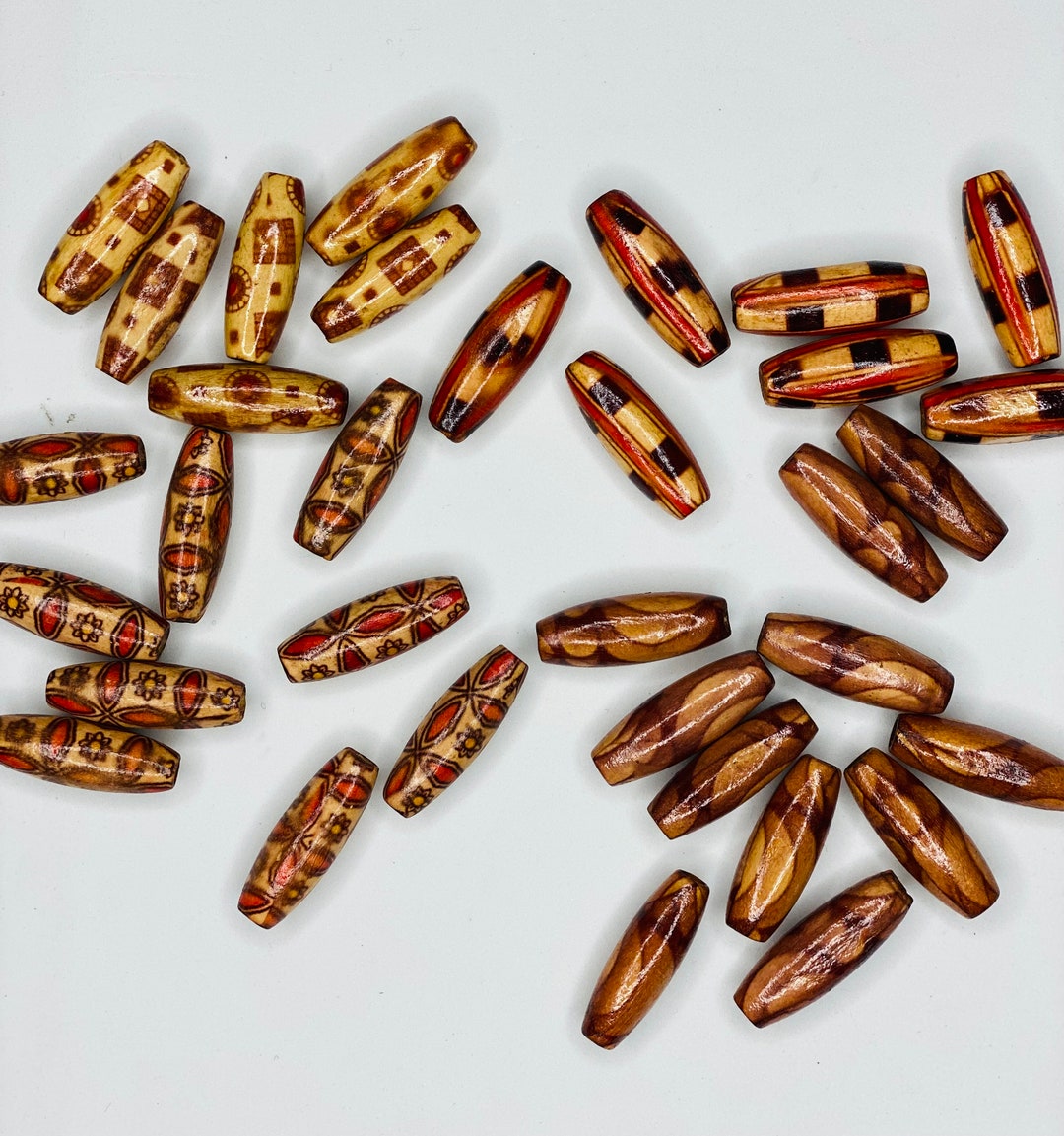 Mixed African Macrame Wood Beads for Craft,hair Braids Natural Painted ...