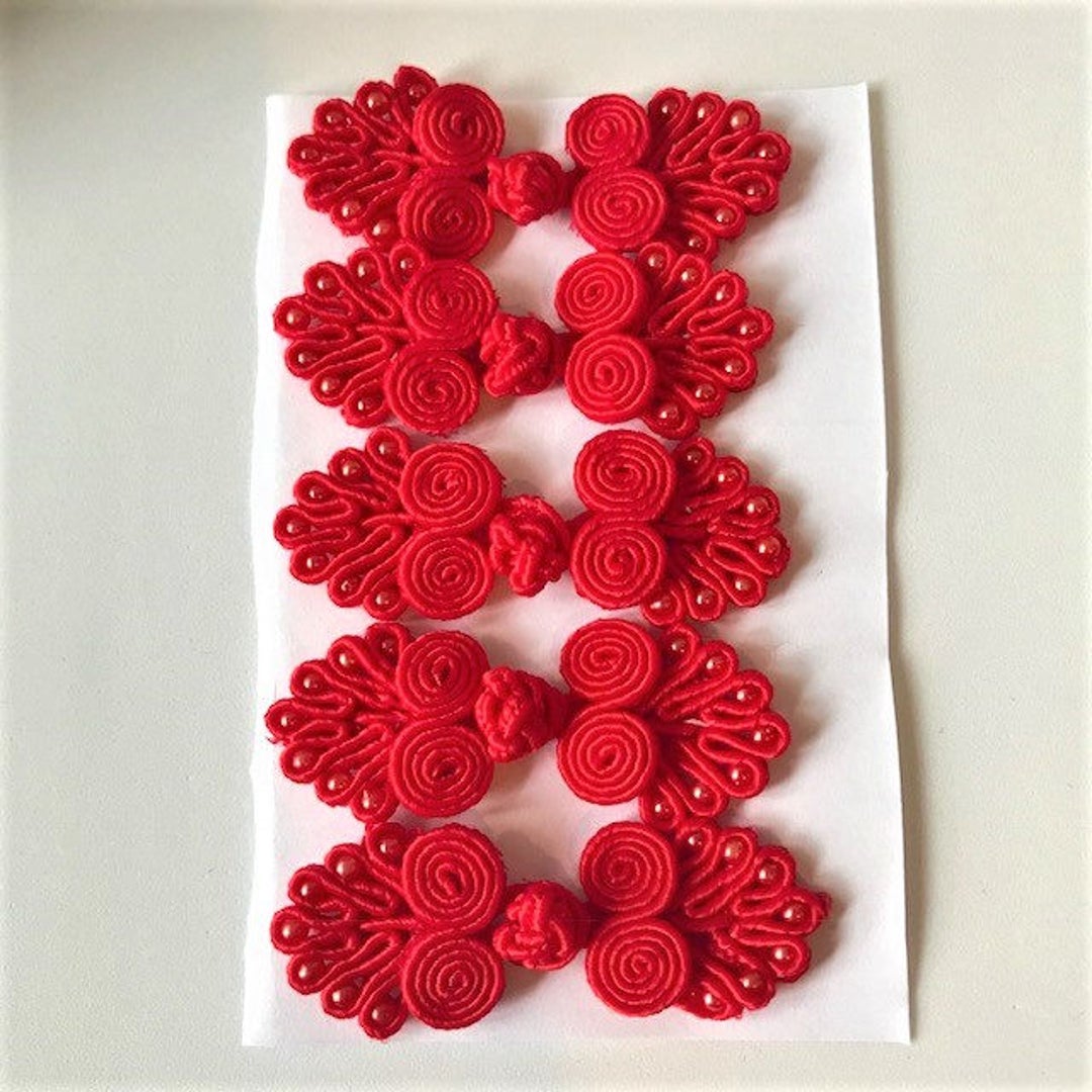 Five Pairs of Bead Chinese Frogs Fasteners Closure Buttons in Red ...