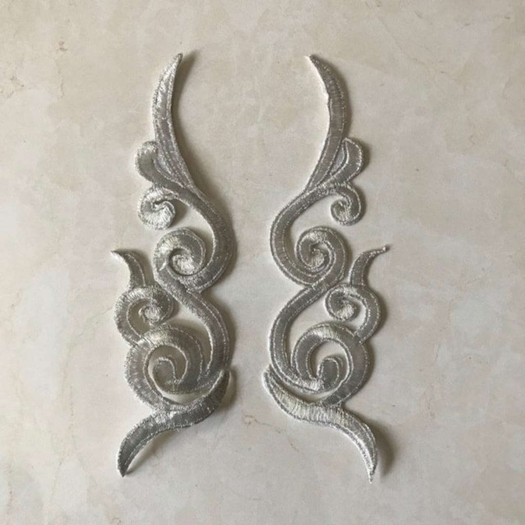 Metallic Silver Embroidered Applique Patch: Iron on Transfer (2 Pcs) - Etsy