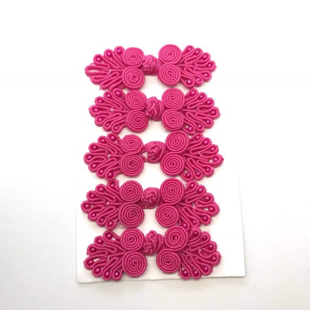 Five Pairs of Bead Chinese Frogs Fasteners Closure Buttons in Hot Pink ...