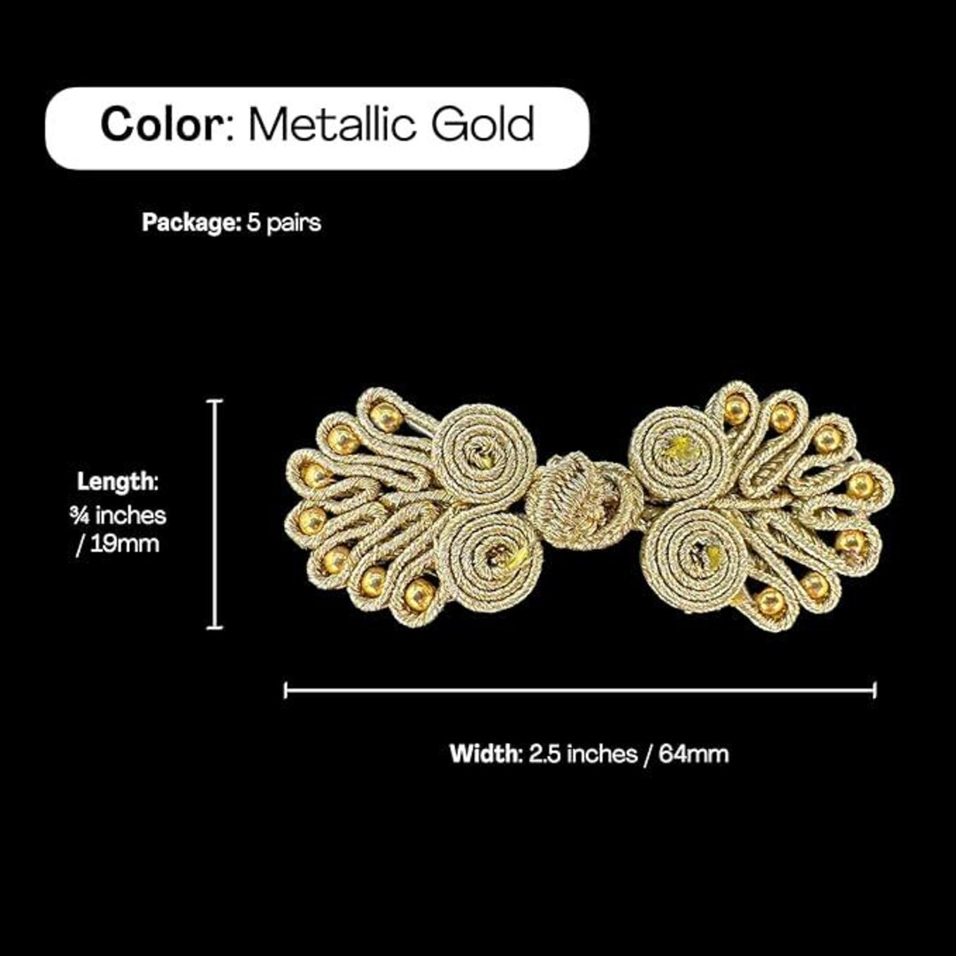 Metallic Gold Chinese Frog Closures: Beaded Fasteners (5 Pairs) - Etsy