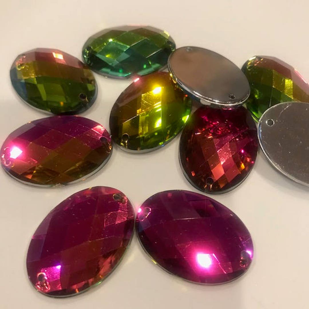 High-quality Rainbow AB Resin Rhinestones Oval Sharp Flat Back Shiny ...