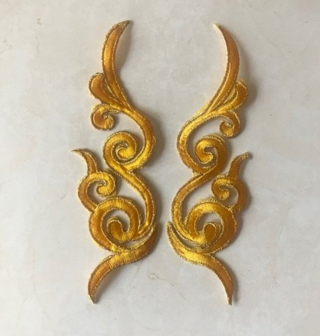 Embroidered Gold Applique Patches: Iron on Transfer (2 Pcs) - Etsy