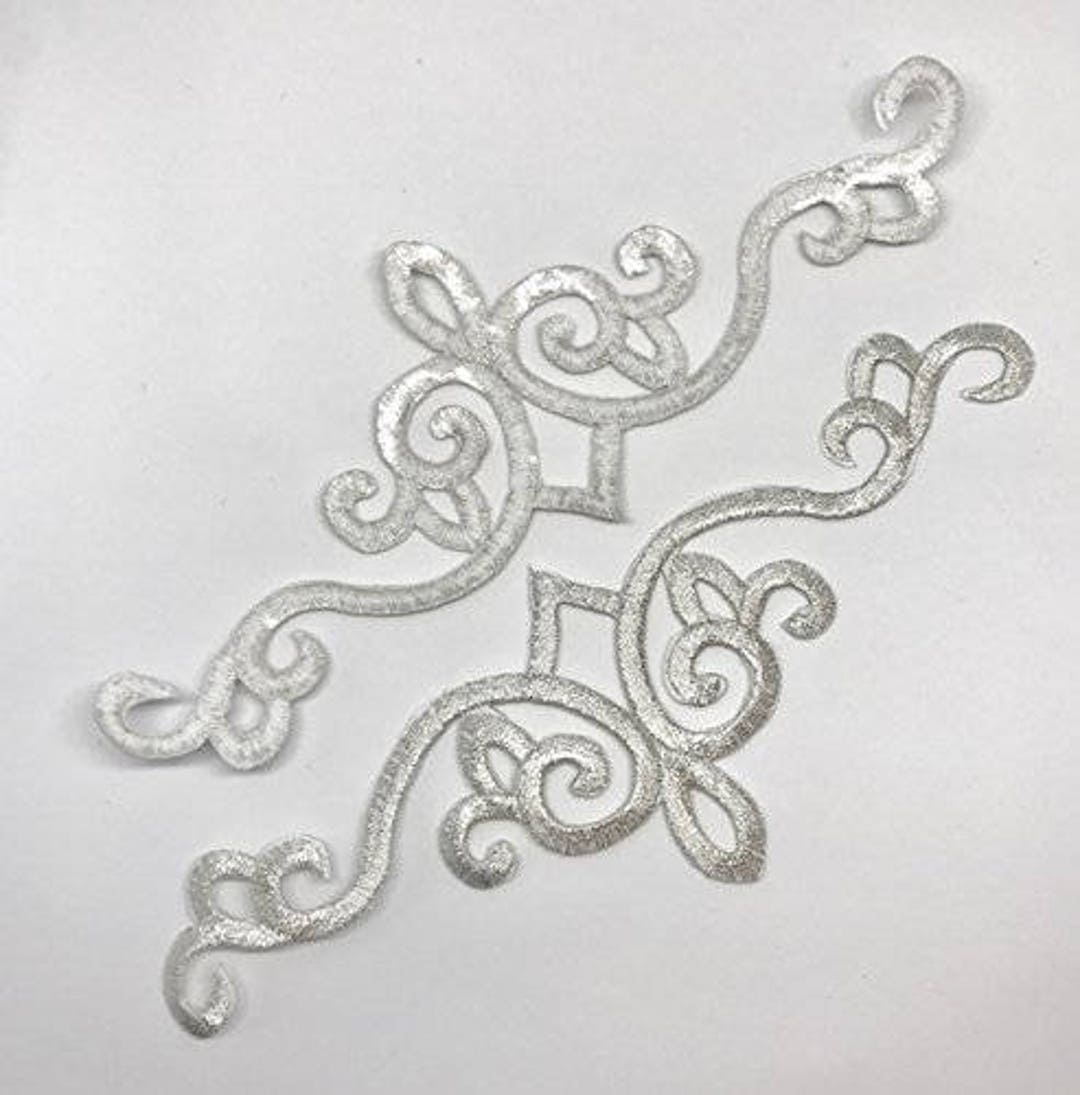 Metallic Silver Embroidered Applique Patch: Iron on Trimming (2 Pcs) - Etsy