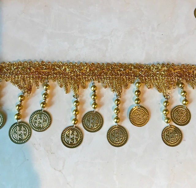 Metal Coin & Beaded Fringe 3'' Long in Gold or - Etsy