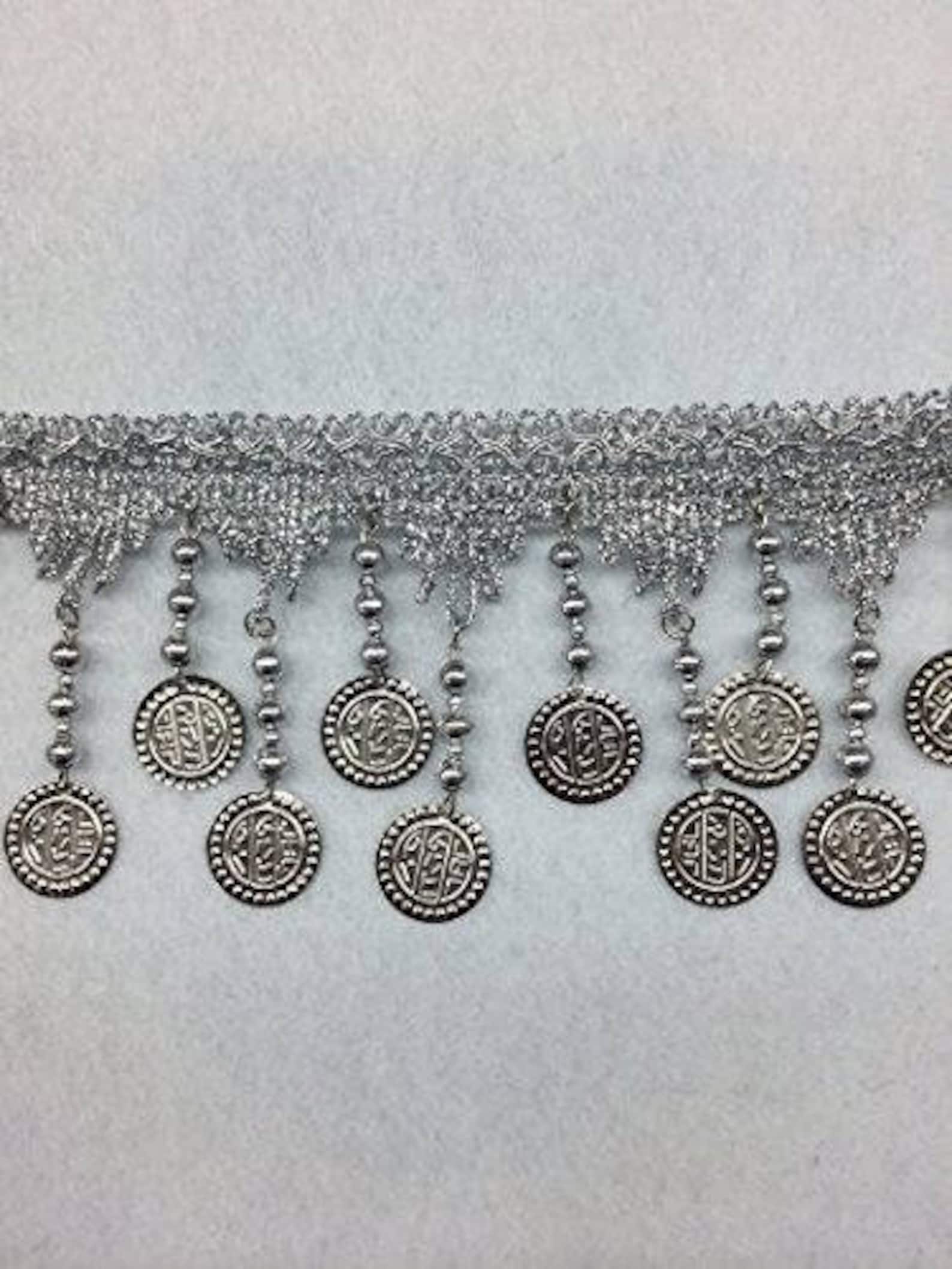 Metal Coin & Beaded Fringe 3'' Long in Gold or - Etsy