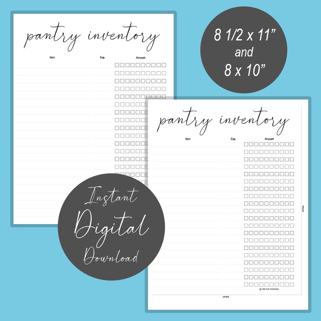 Pantry Inventory Printable, Instant Download, Pantry Checklist, Pantry ...