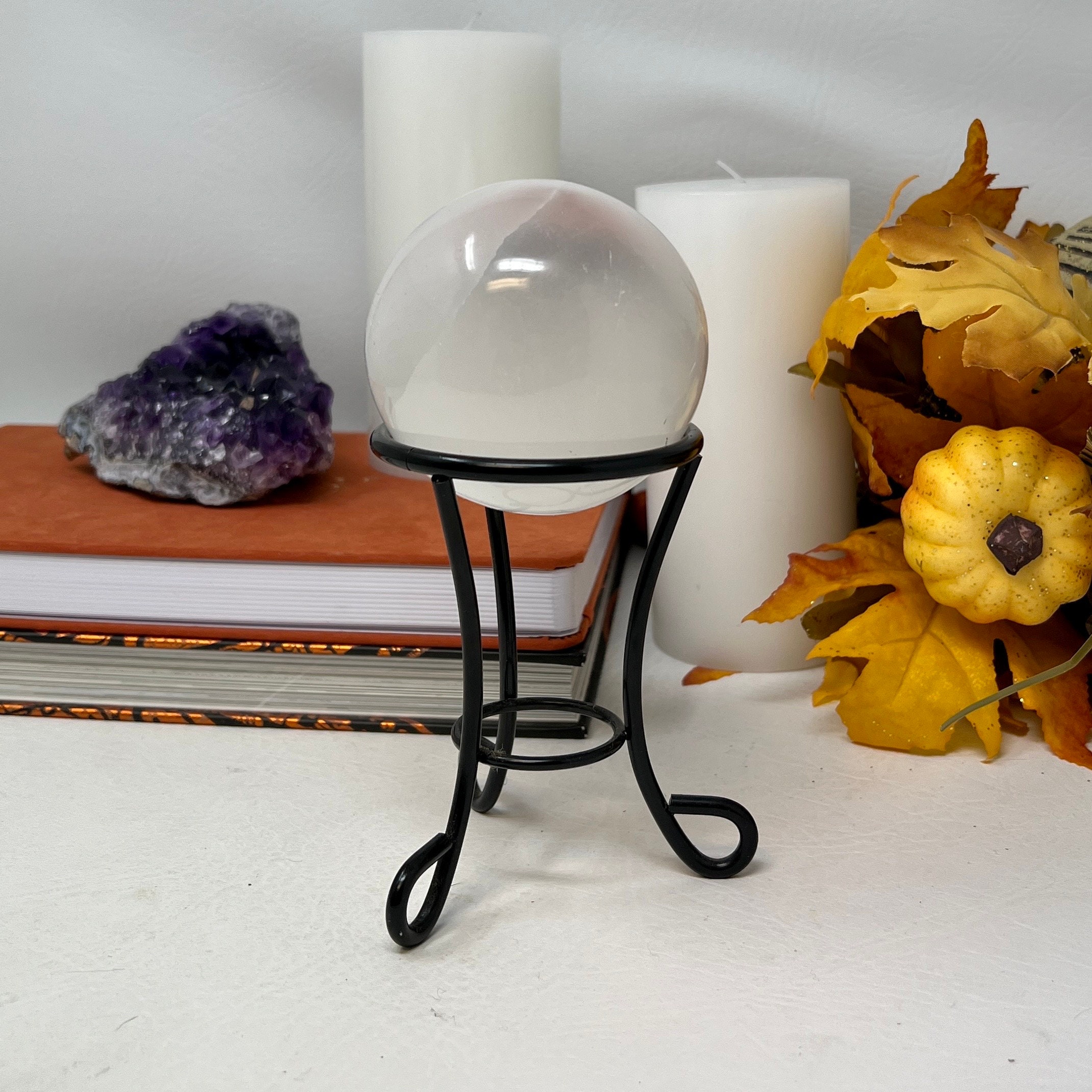 Black Metal Three Legged Sphere Holder With Decorative Curls - Etsy
