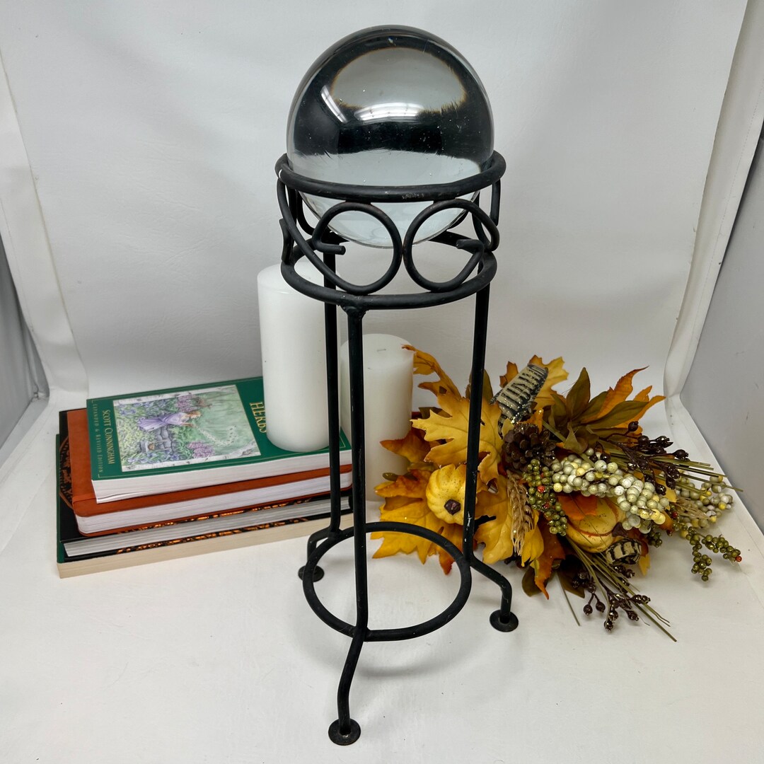 Tall Black Metal Sphere Holder With Three Legs and Decorative Curls ...