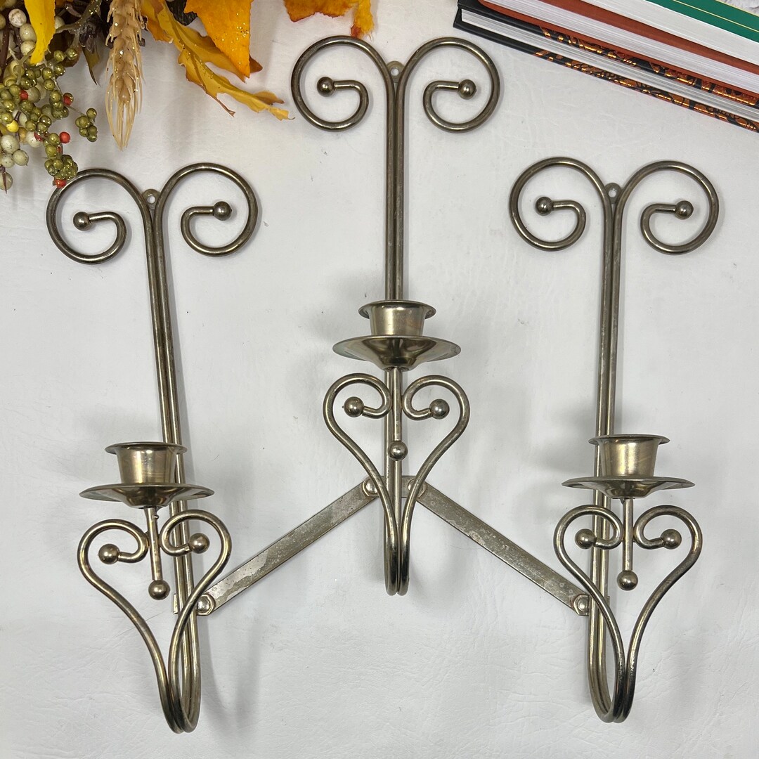 Midcentury Articulated Metal Candleholder 1970s Muted Gold 3 Taper ...