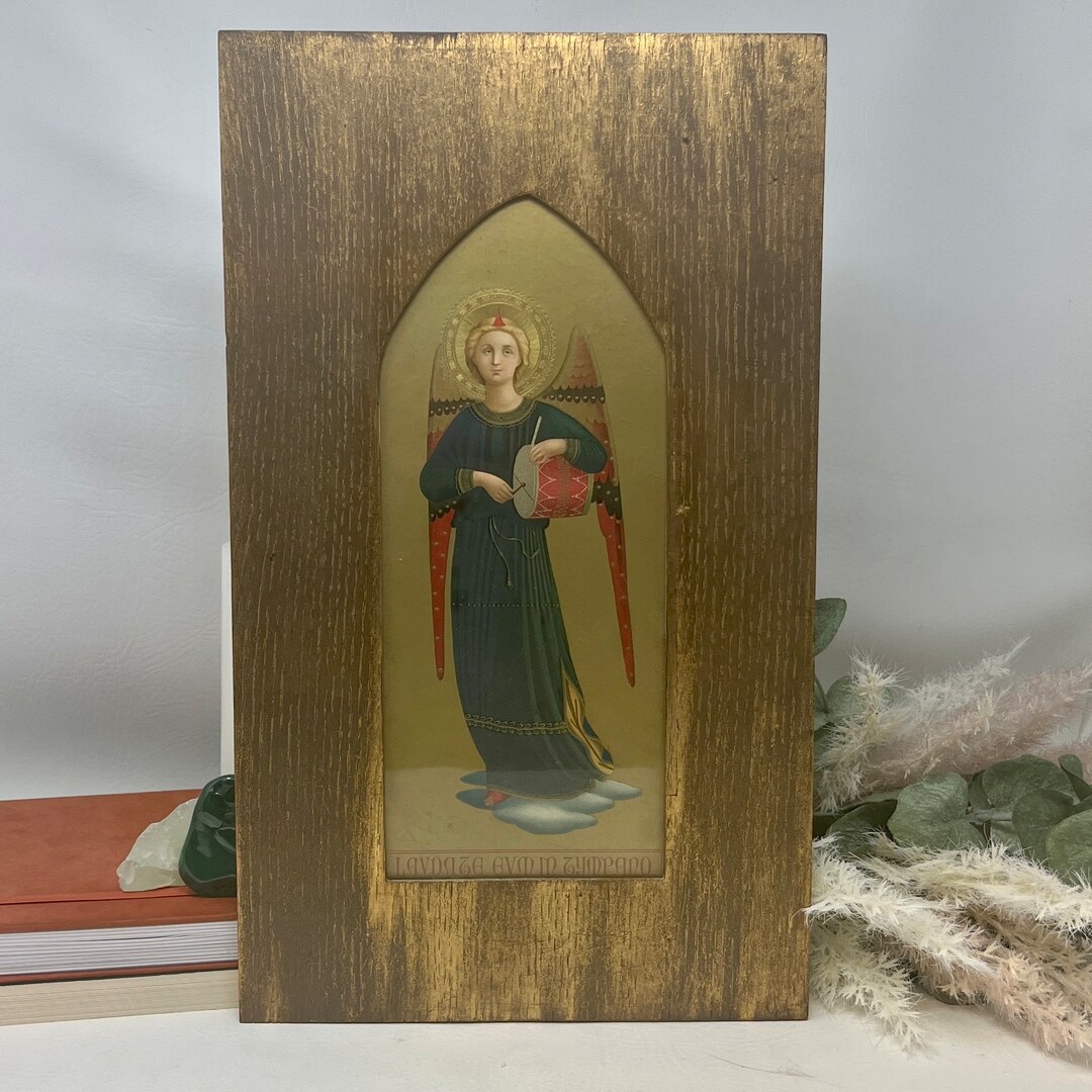 Fra Angelico 1930s Musician Angel Lithograph Antique Gilded Print in ...